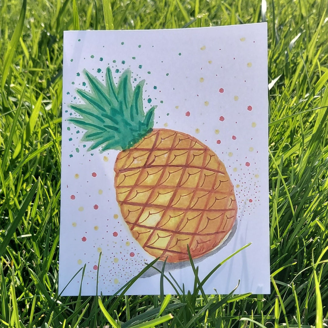 Tropical Pineapple Blank Inside Greeting Cards | Handmade Watercolor ...