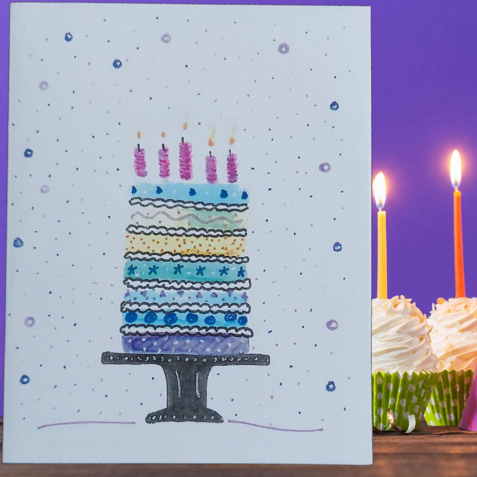 Colorful Birthday Cake Greeting Cards, Set of 10 Blank Cards, Perfect ...