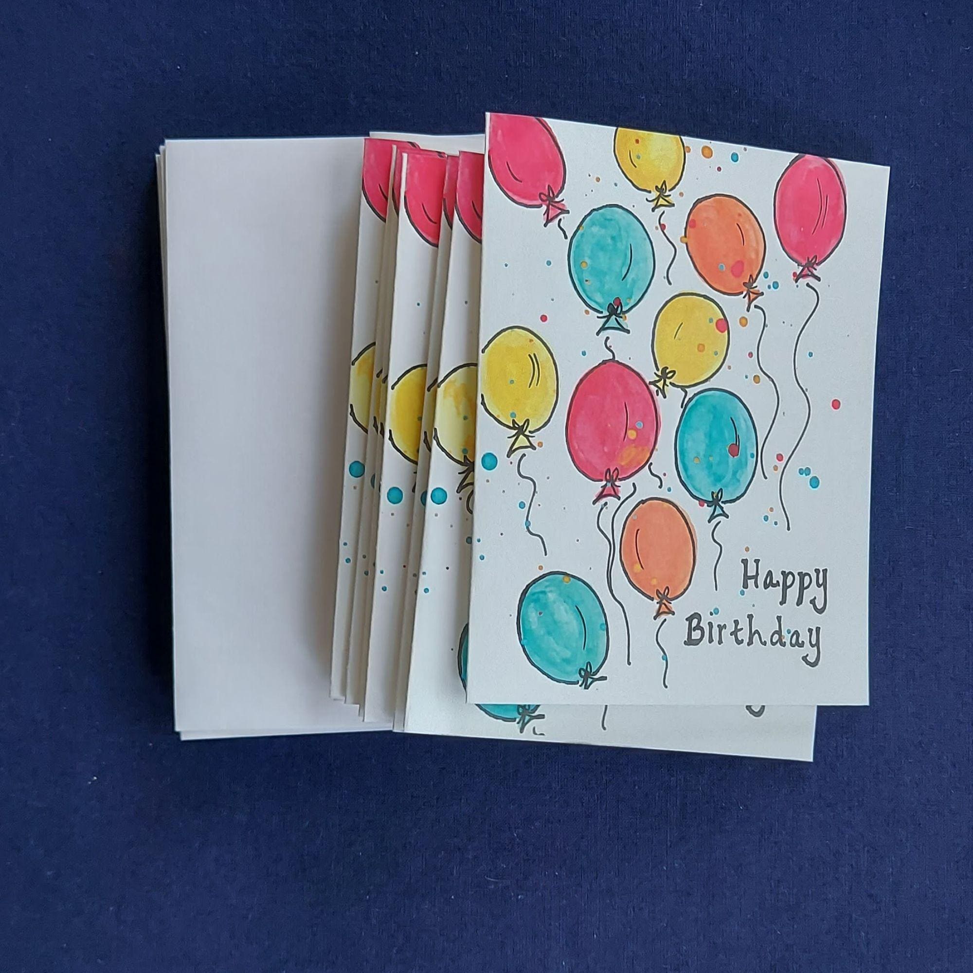 Watercolor Balloon Birthday Card Set of 10 With Envelopes: Handmade ...