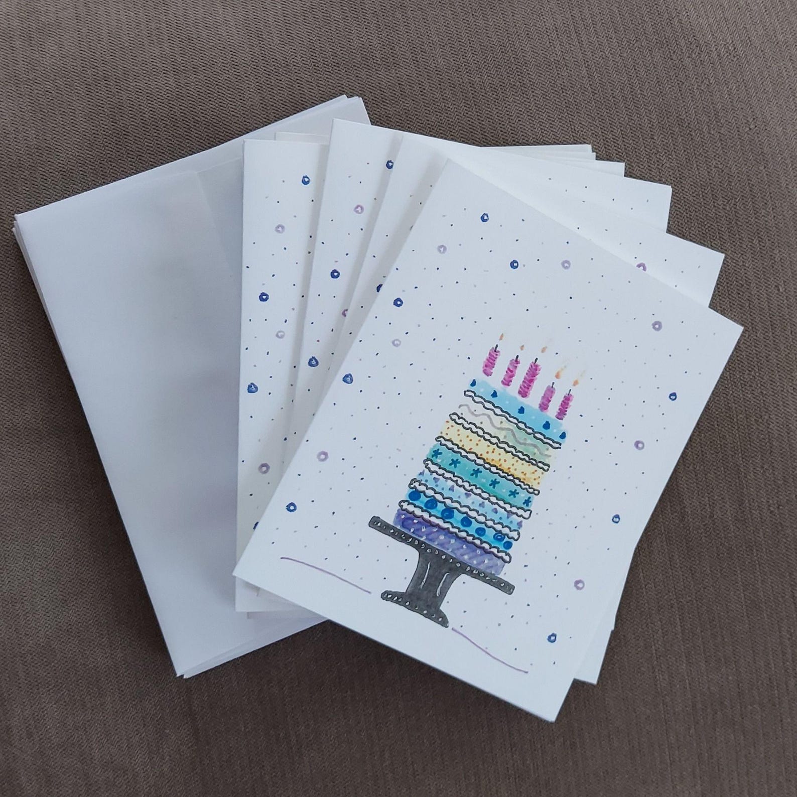 Colorful Birthday Cake Greeting Cards, Set of 10 Blank Cards, Perfect ...