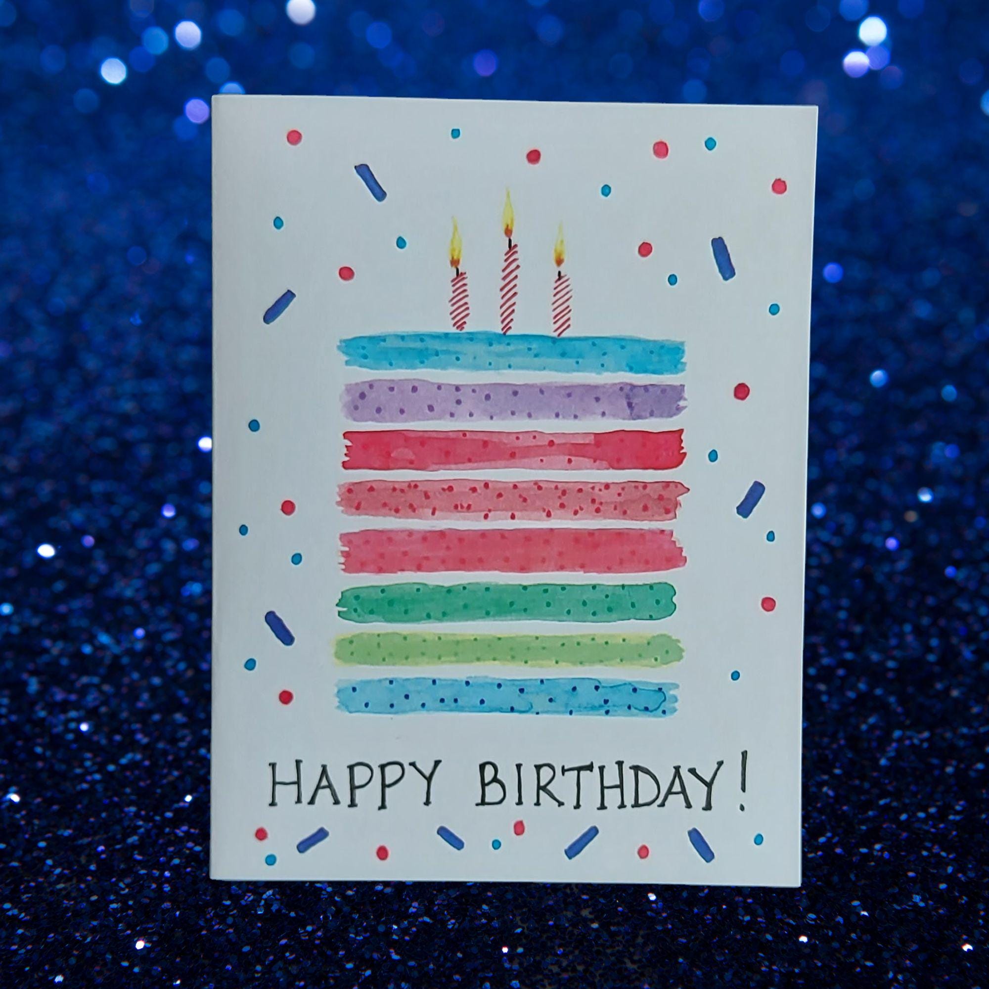 Watercolor Rainbow Cake Birthday Card Set of 10 With Envelopes ...