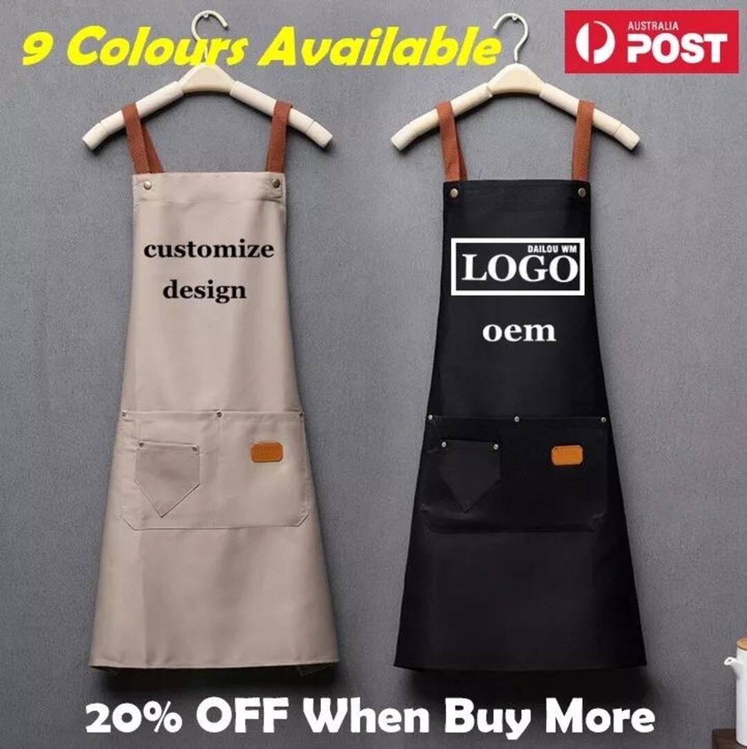 Personalised Kitchen Apron Custom Text Logo Waterproof Pocket Aprons ...