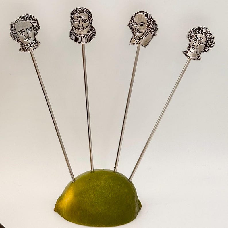 Literary Giants Cocktail Picks - Stainless Steel Drink Skewers for Book ...