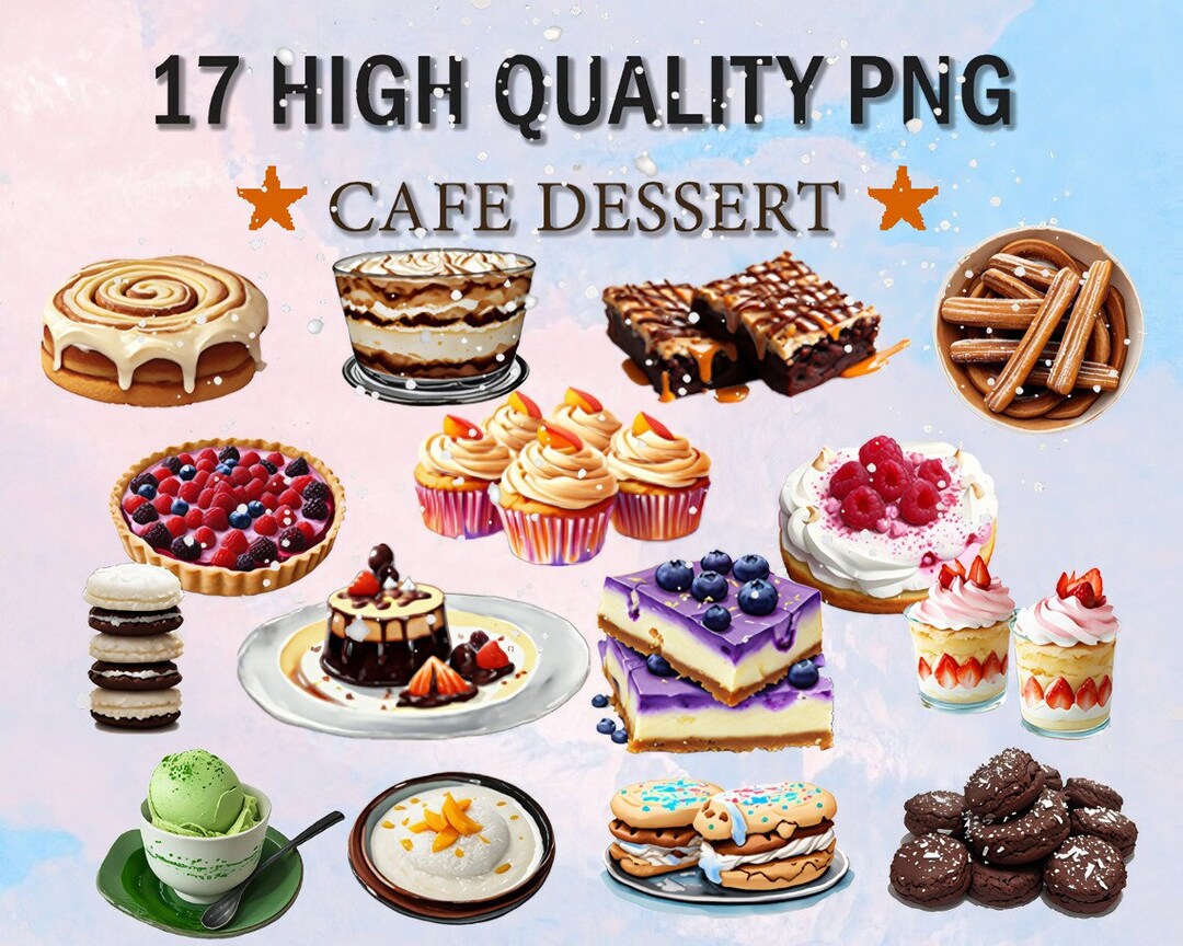 Cafe Dessert, Watercolor Clipart Bundle, Sweet Treats, Popular Dessert ...