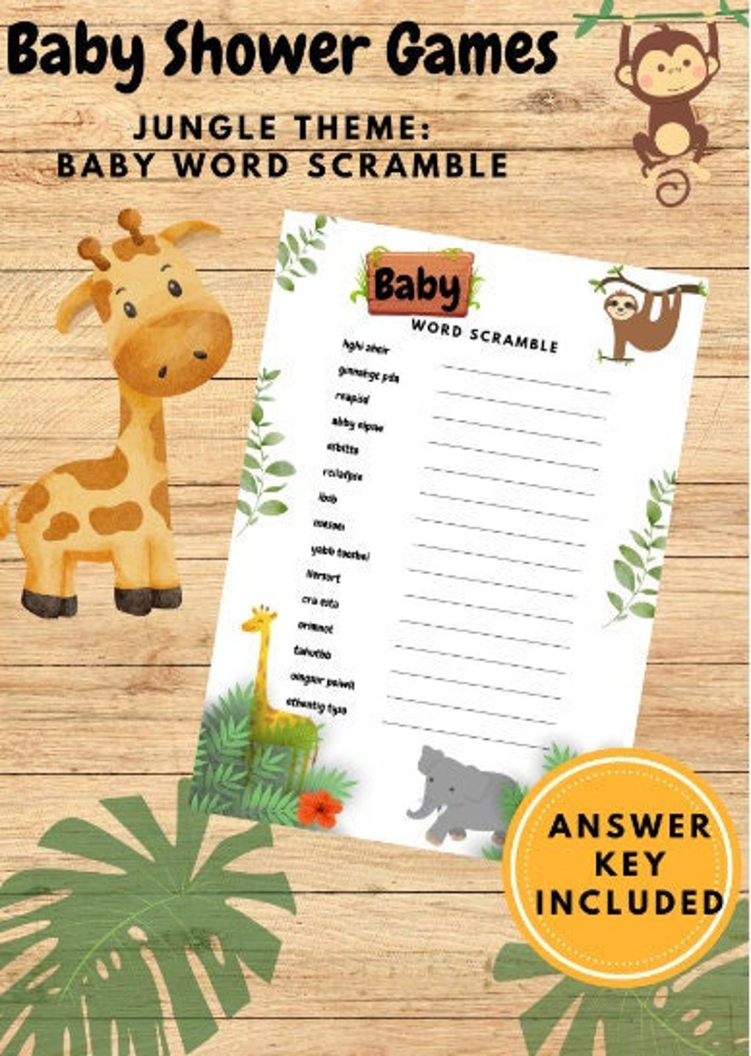 Jungle Theme Baby Shower Baby Word Scramble / Baby Shower Printables ...