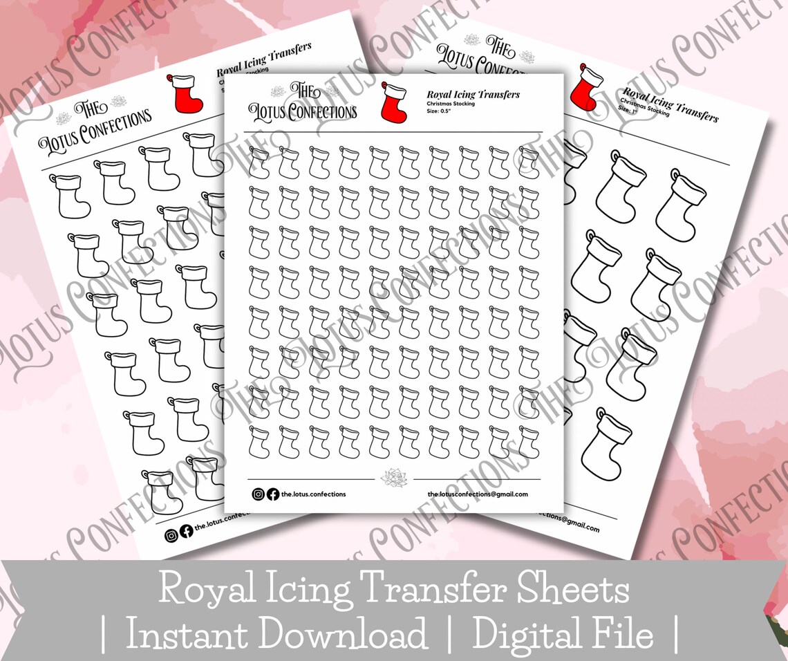 Stocking Royal Icing Transfer Sheets, Christmas Royal Icing Template ...