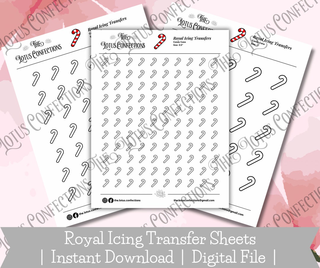 Candy Cane Royal Icing Transfer Sheets, Christmas Royal Icing Template ...