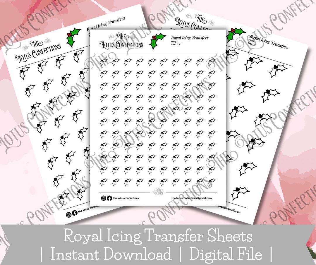 Holly Royal Icing Transfer Sheets, Christmas Royal Icing Template ...