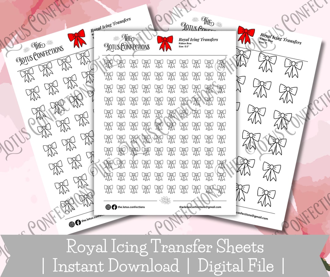 Ribbon Bow Royal Icing Transfer Sheets, Christmas Royal Icing Template ...