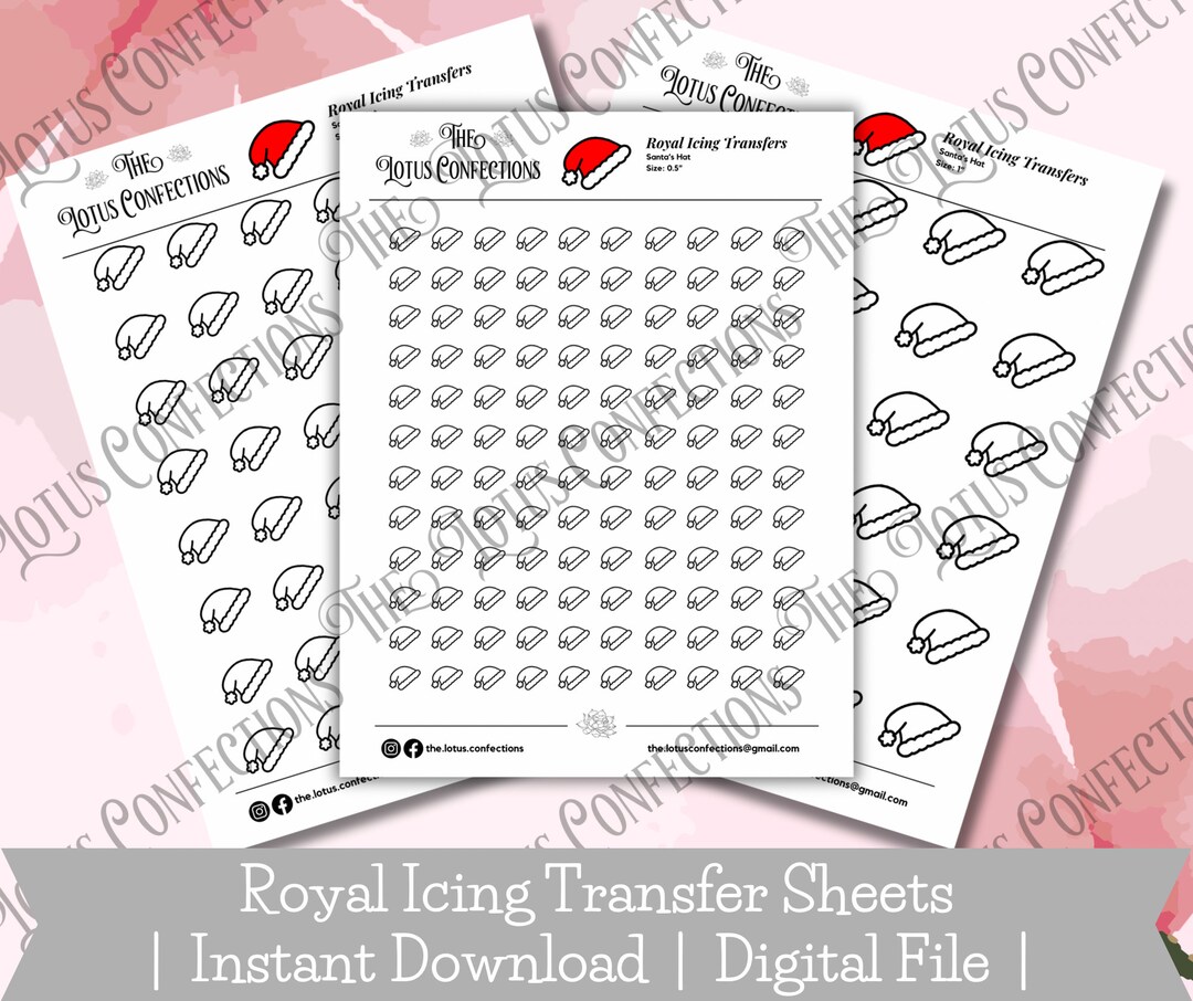 Santa’s Hat Royal Icing Transfer Sheets, Christmas Royal Icing Template ...