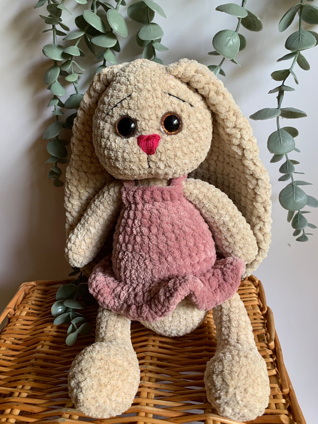Crochet Bunny Doll, Crochet Rabbit, Crochet Animals, Knitted Stuffed Rabbit, Handmade Stuffed ...