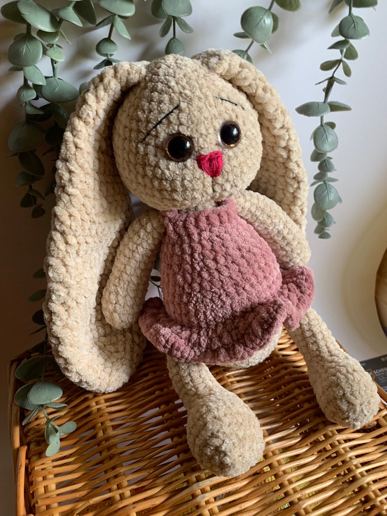 Crochet Bunny Doll, Crochet Rabbit, Crochet Animals, Knitted Stuffed Rabbit, Handmade Stuffed ...