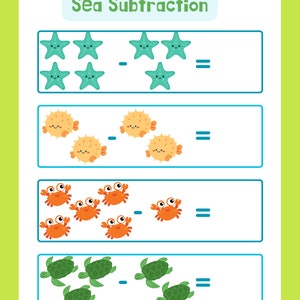 Math Subtraction Practice Worksheets for Younger Kids. Fun Themed ...
