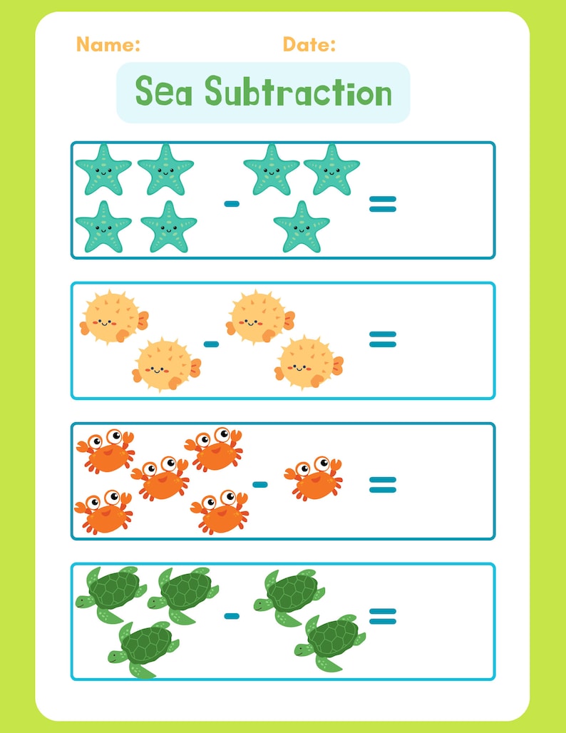 Math Subtraction Practice Worksheets for Younger Kids. Fun Themed ...