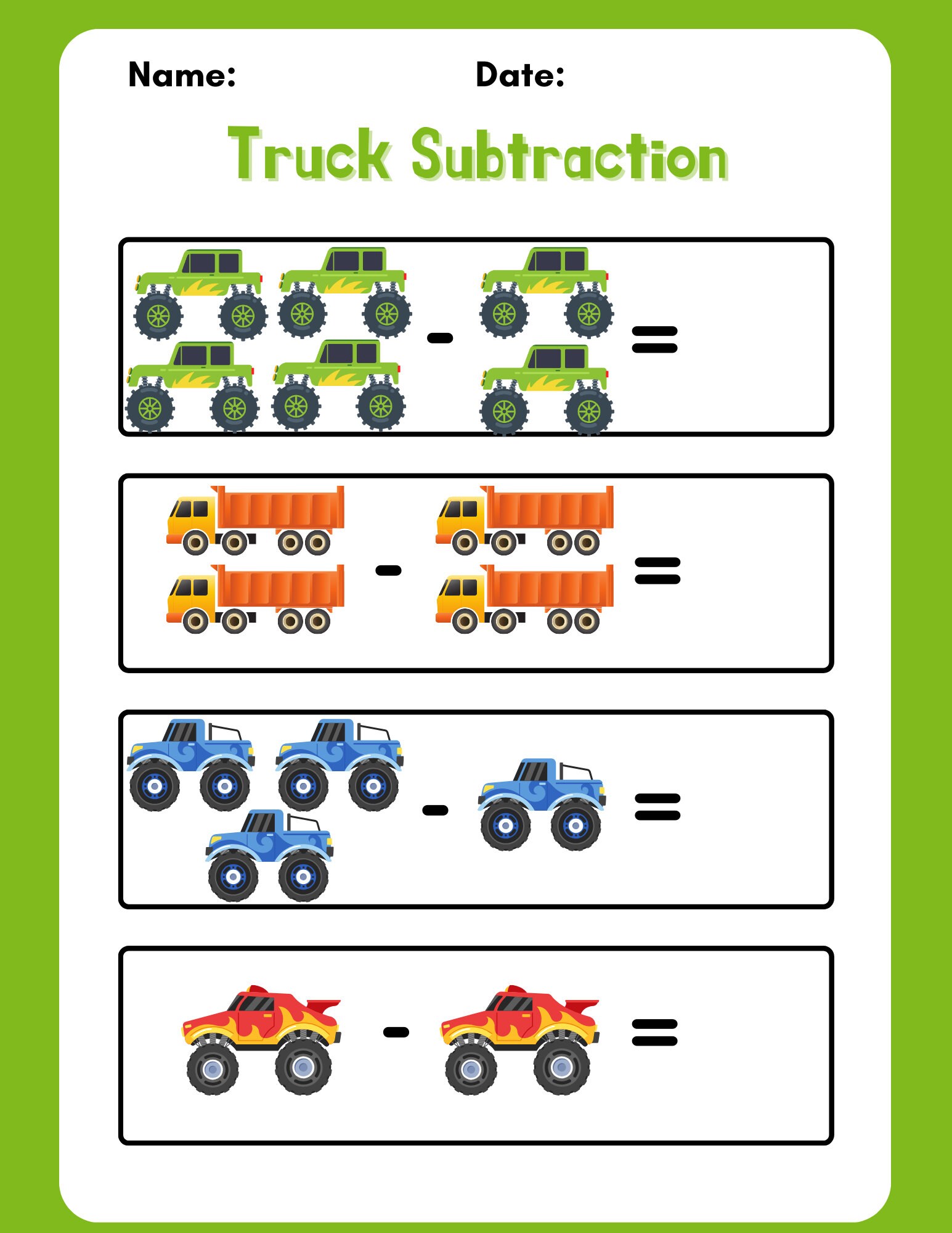 Math Subtraction Practice Worksheets for Younger Kids. Fun Themed ...