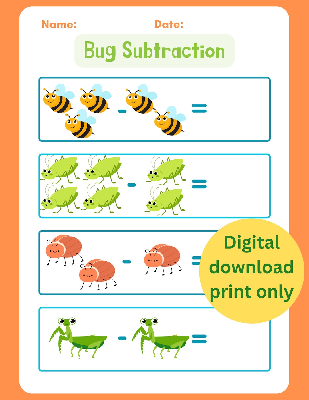 Math Subtraction Practice Worksheets for Younger Kids. Fun Themed ...