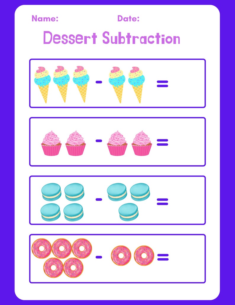 Math Subtraction Practice Worksheets for Younger Kids. Fun Themed ...