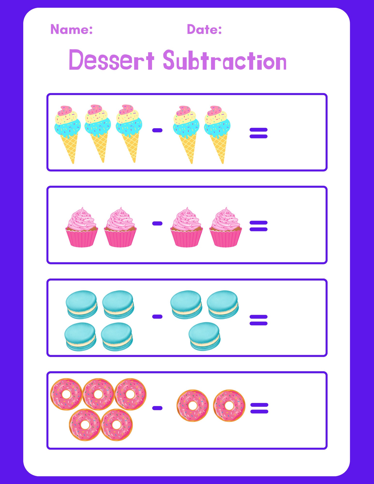 Math Subtraction Practice Worksheets for Younger Kids. Fun Themed ...