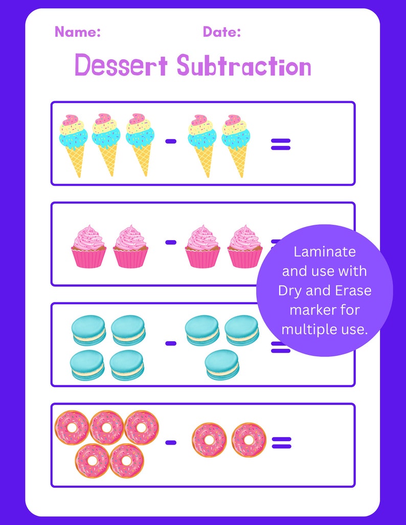 Math Subtraction Practice Worksheets for Younger Kids. Fun Themed ...