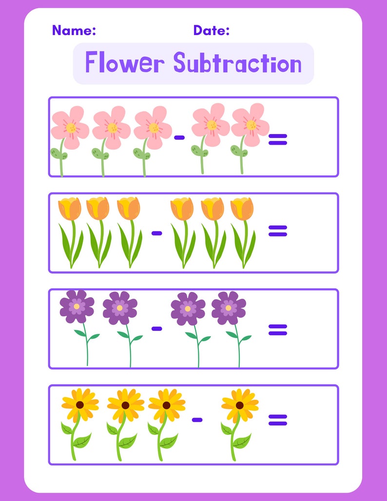 Math Subtraction Practice Worksheets for Younger Kids. Fun Themed ...