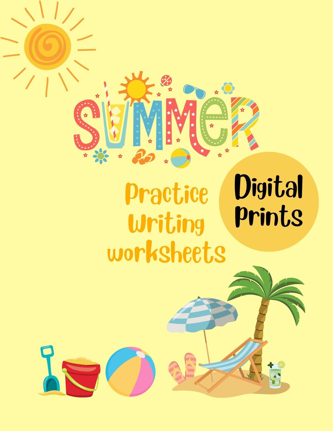 Alphabet and Numbers Handwriting Practice Worksheets. Summer Theme ...