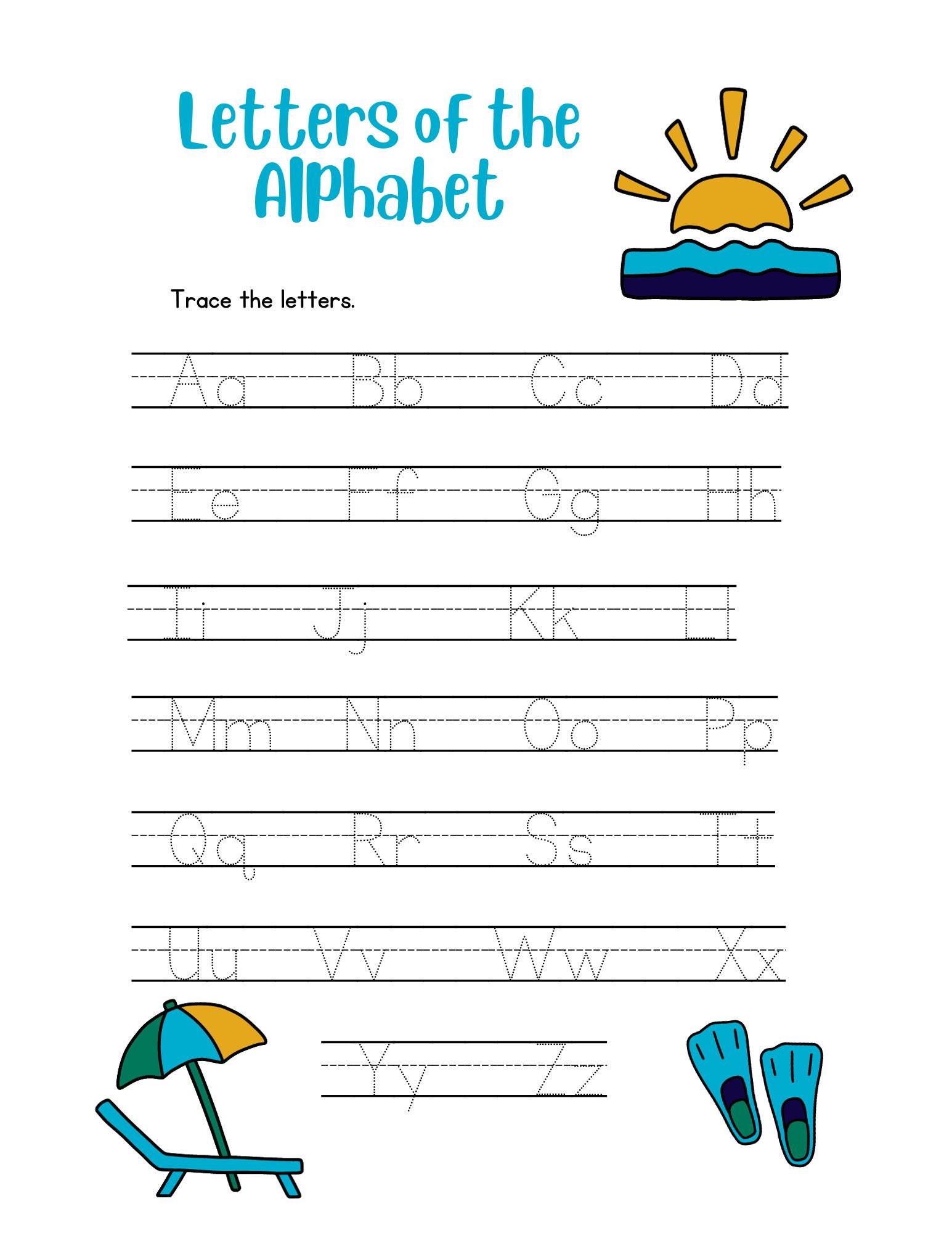 Alphabet and Numbers Handwriting Practice Worksheets. Summer Theme ...