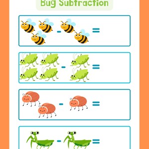 Math Subtraction Practice Worksheets for Younger Kids. Fun Themed ...