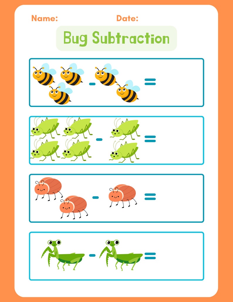 Math Subtraction Practice Worksheets for Younger Kids. Fun Themed ...