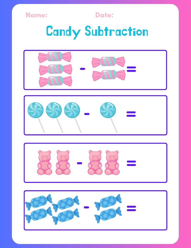 Math Subtraction Practice Worksheets for Younger Kids. Fun Themed ...