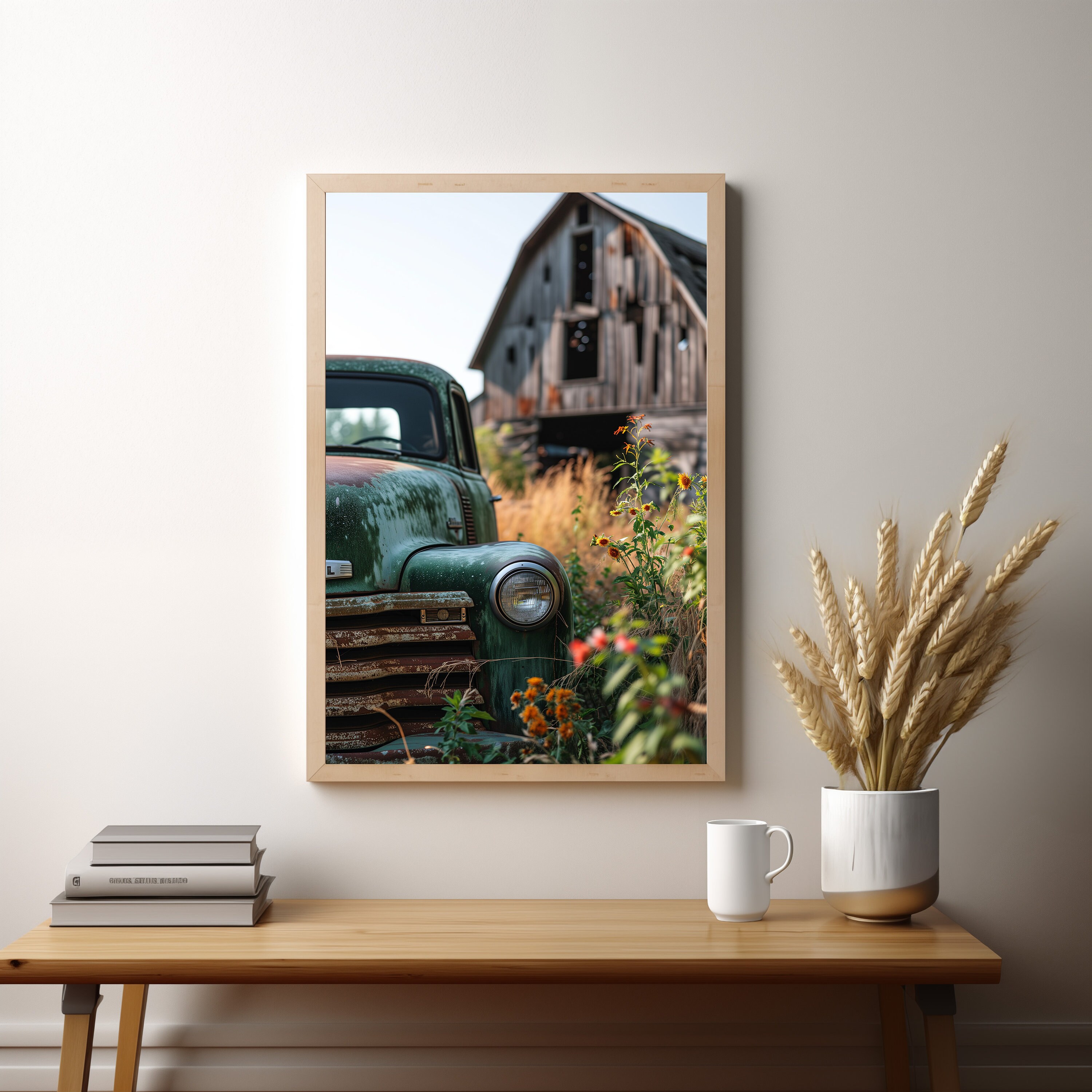Vintage Pickup and Rustic Barn Printable Art, Barn Poster, DIY Digital ...