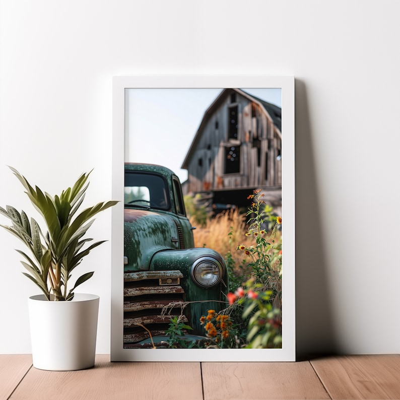 Vintage Pickup and Rustic Barn Printable Art, Barn Poster, DIY Digital ...