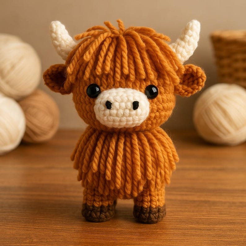 Tiny Highland Cow Crochet, Amigurumi Baby Animal Cattle With Crochet ...