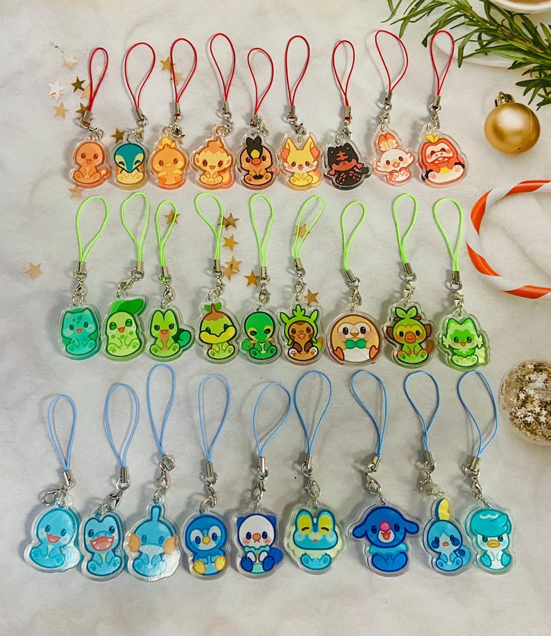 Pokemon Acrylic Phone Charm : Mini Starter - Etsy
