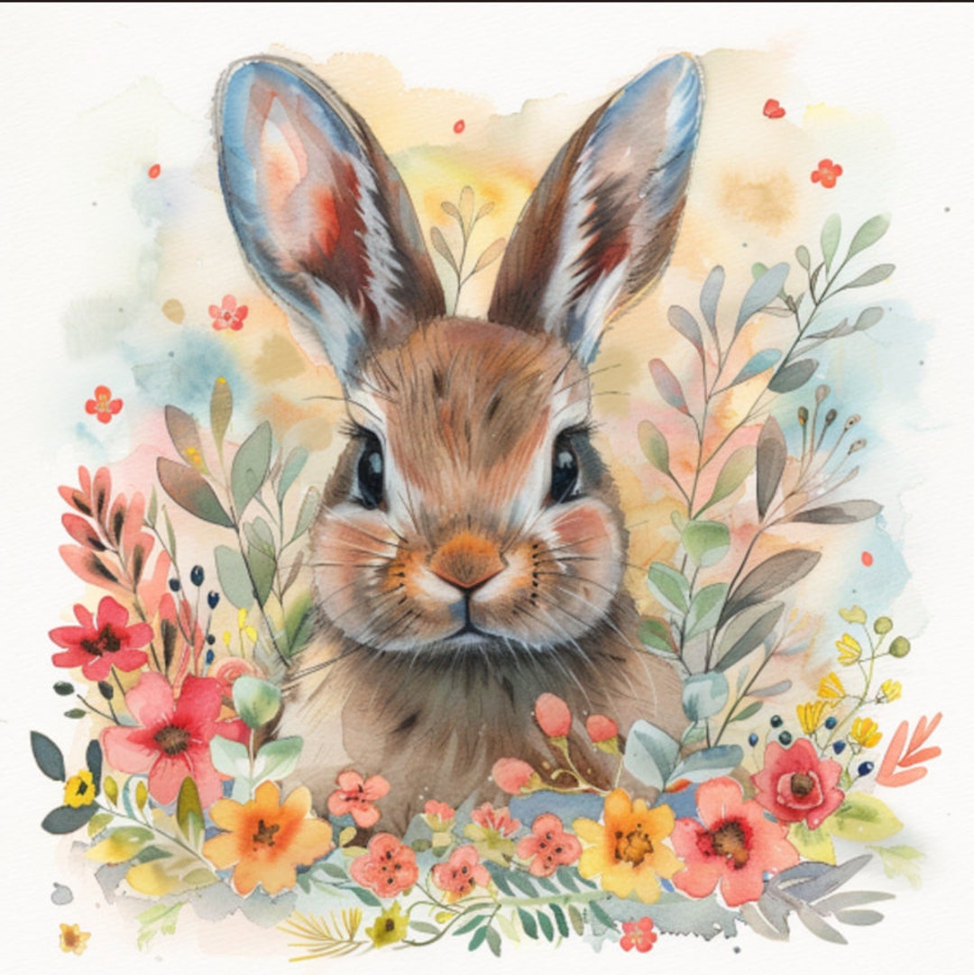 Adorable Floral Bunny Clipart, Printable Watercolor Pre-designed Images ...