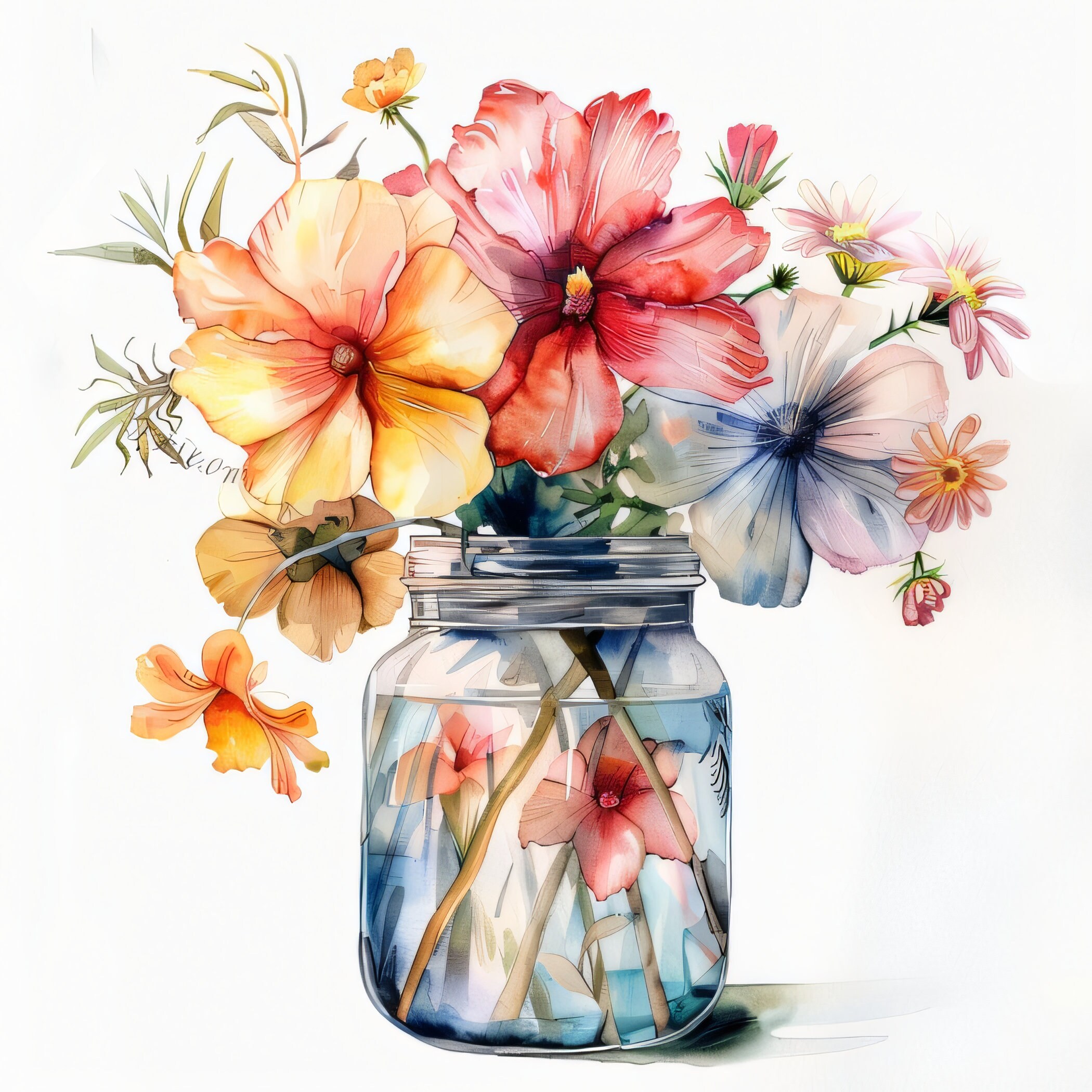 10 Flowers Jar Clipart High Quality , Printable Watercolor Clipart ...