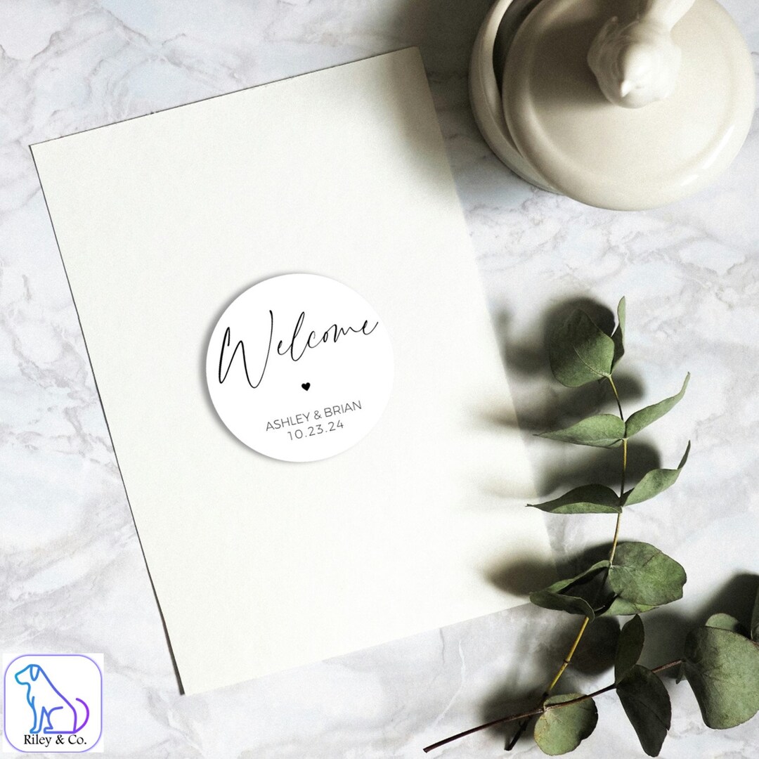 Wedding 2" Welcome Sticker, Wedding Bag Sticker, Modern Clear Wedding ...