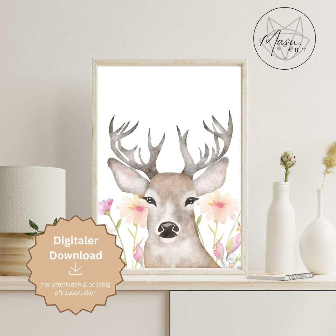 Poster DIN A3 & A4 Deer Forest Animals PDF Digital Download Poster to ...