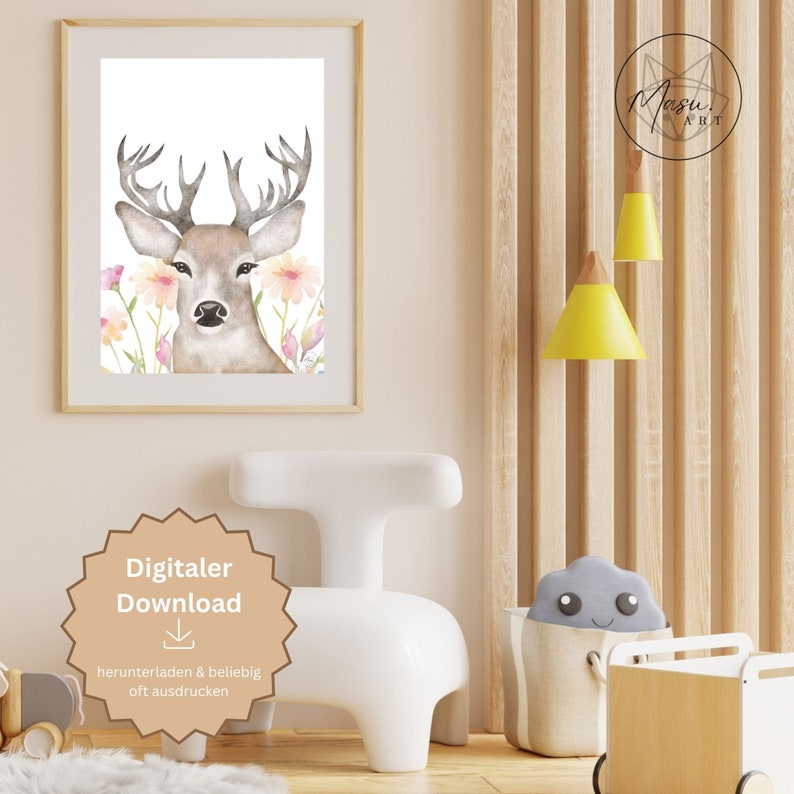 Poster DIN A3 & A4 Deer Forest Animals PDF Digital Download Poster to ...