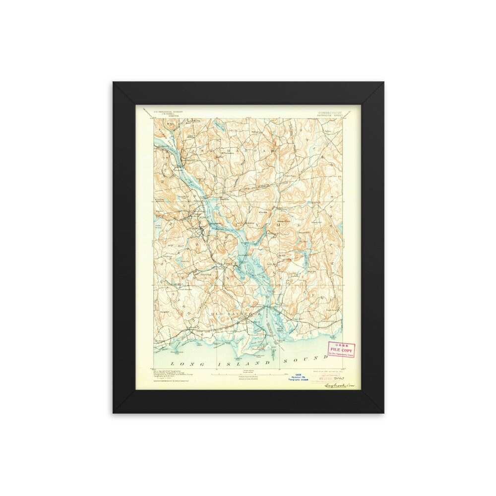 Saybrook CT 1893, Old Archival Map of Saybrook, Framed Matte Thick ...