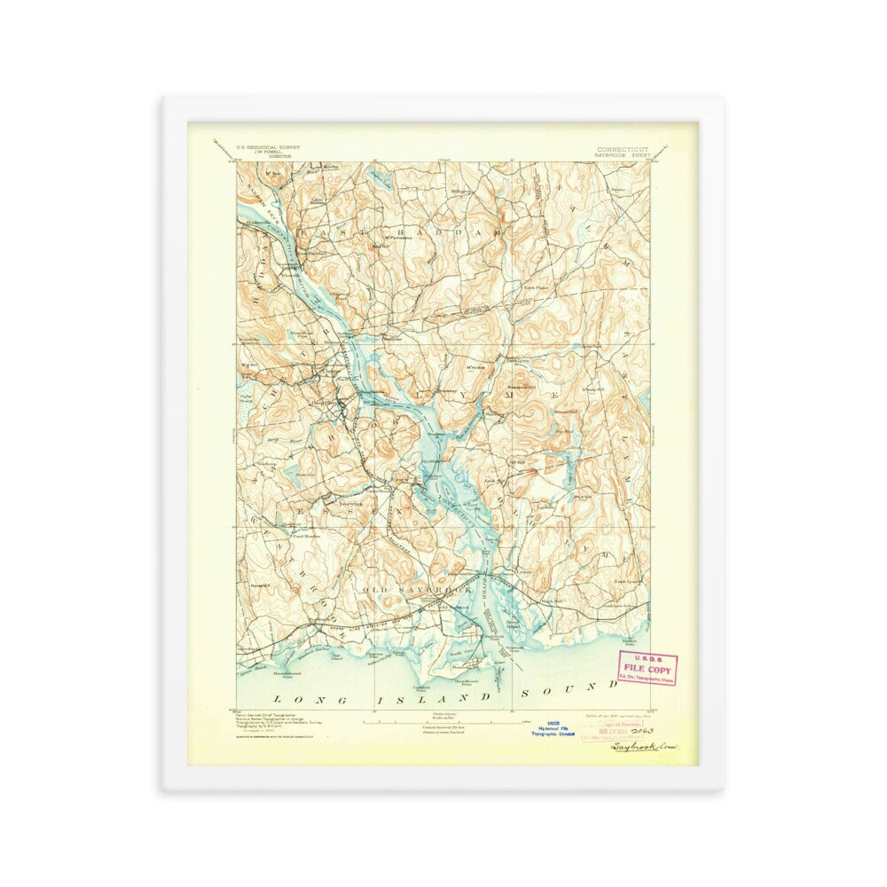 Saybrook CT 1893, Old Archival Map of Saybrook, Framed Matte Thick ...