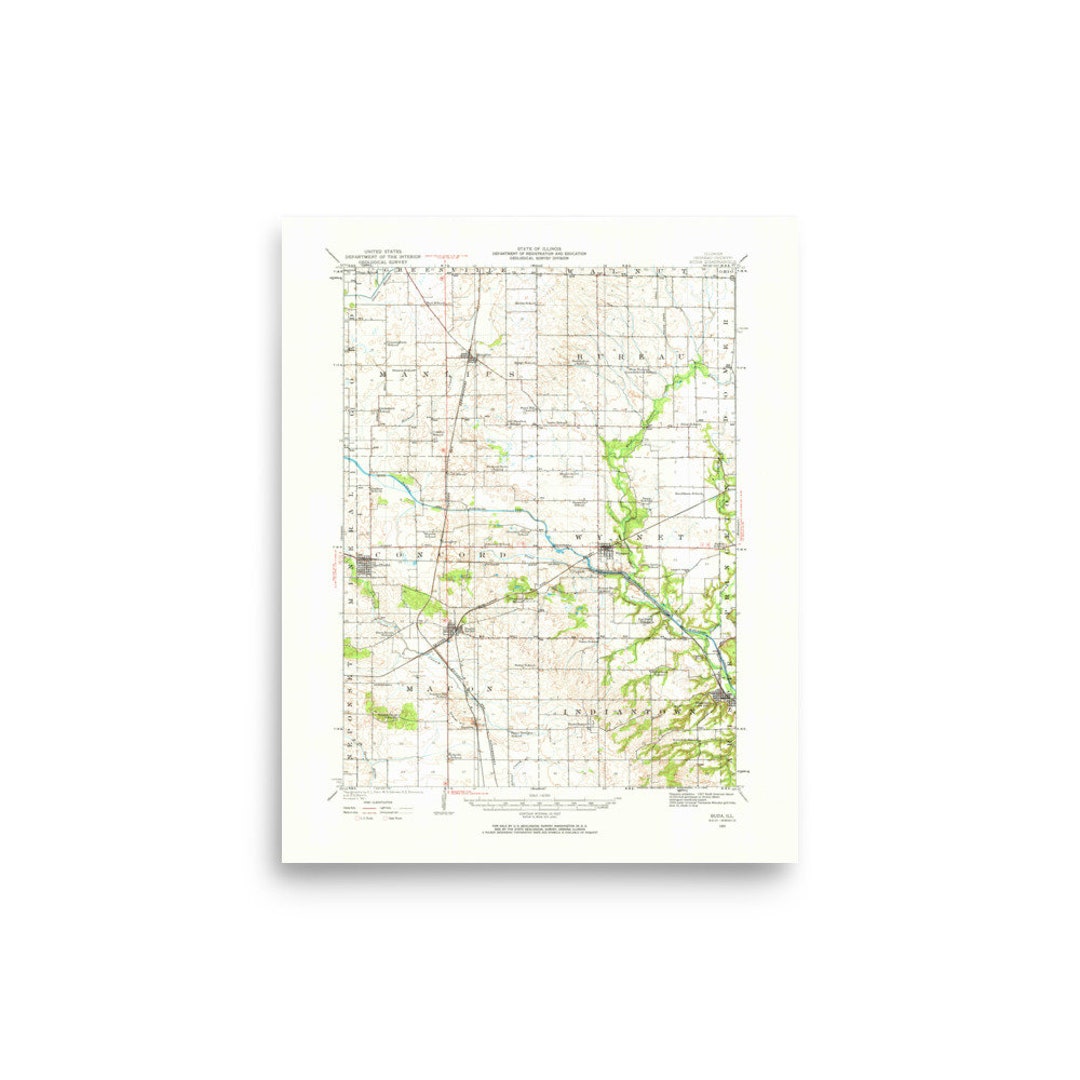 Buda IL 1921, Old Archival Map of Buda, Frameless Matte Thick Paper ...