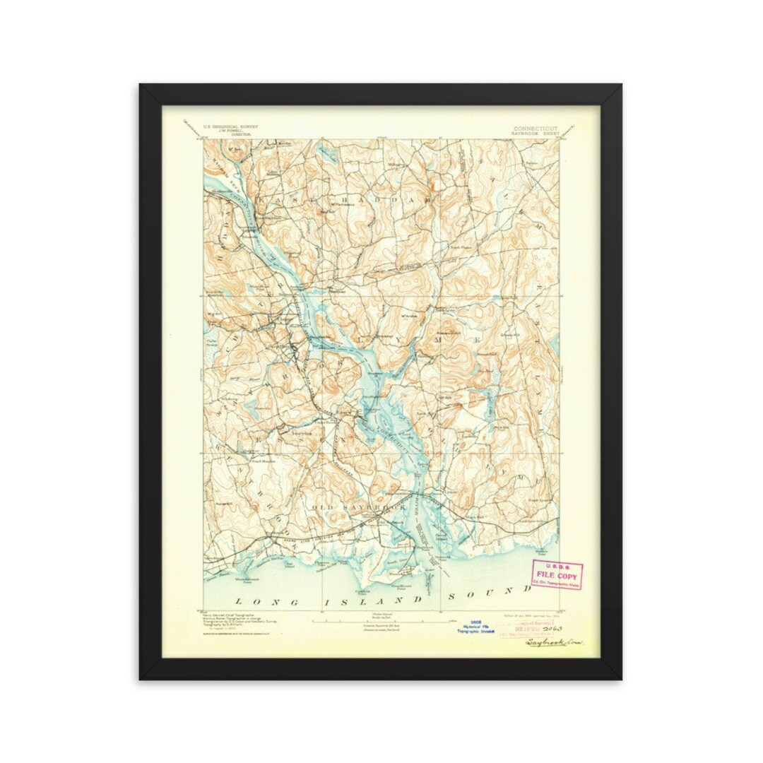 Saybrook CT 1893, Old Archival Map of Saybrook, Framed Matte Thick ...