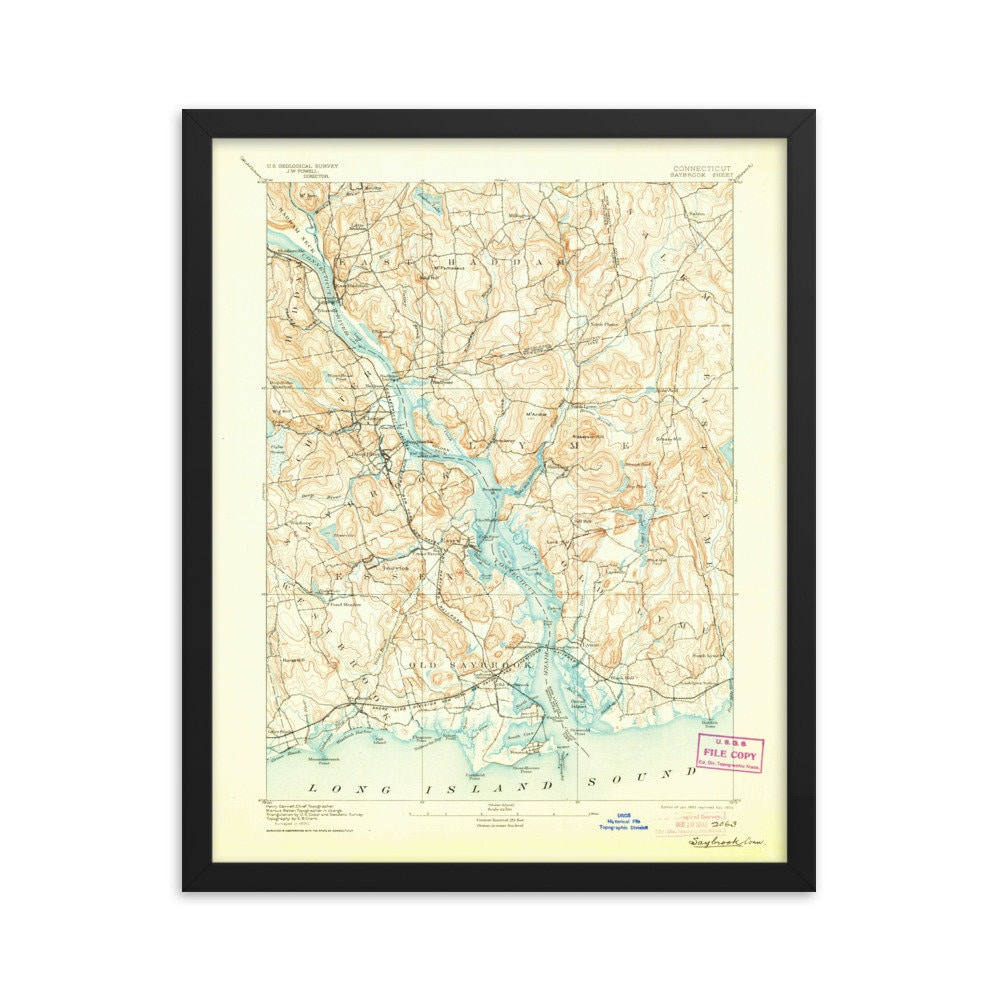 Saybrook CT 1893, Old Archival Map of Saybrook, Framed Matte Thick ...