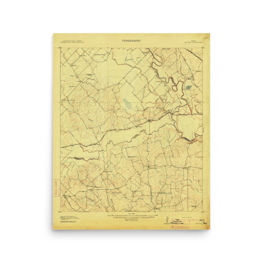 Gay Hill Texas 1914, Old Archival Map of Gay Hill, Frameless Matte ...
