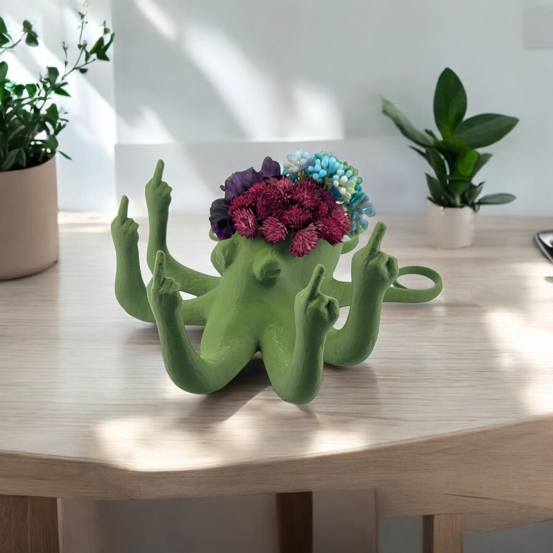 Fucktopus Planter Pot - 3D Printed Middle Finger Octopus Succulent ...