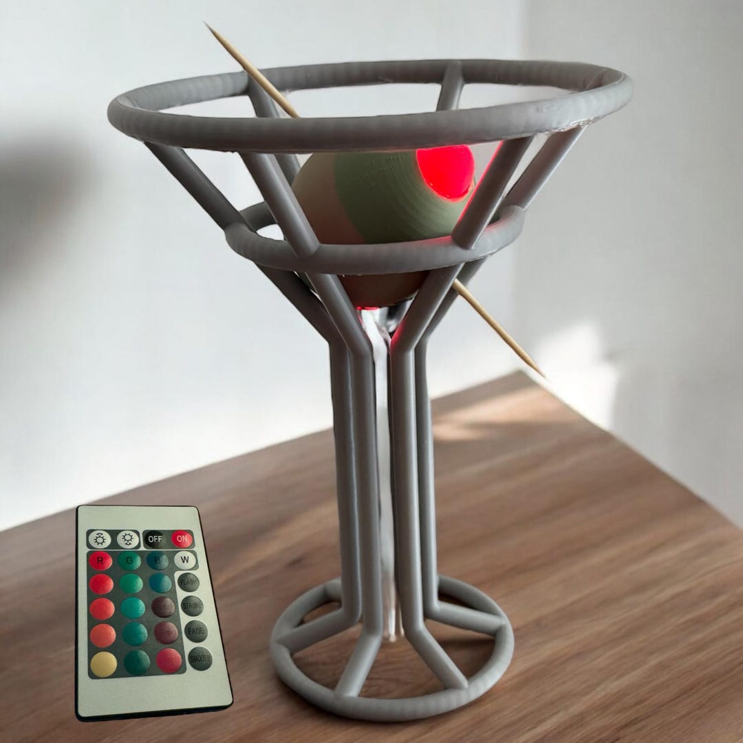 Martini Glass Olive Lamp - 15 Color LED Light W/ Remote, USB Powered ...