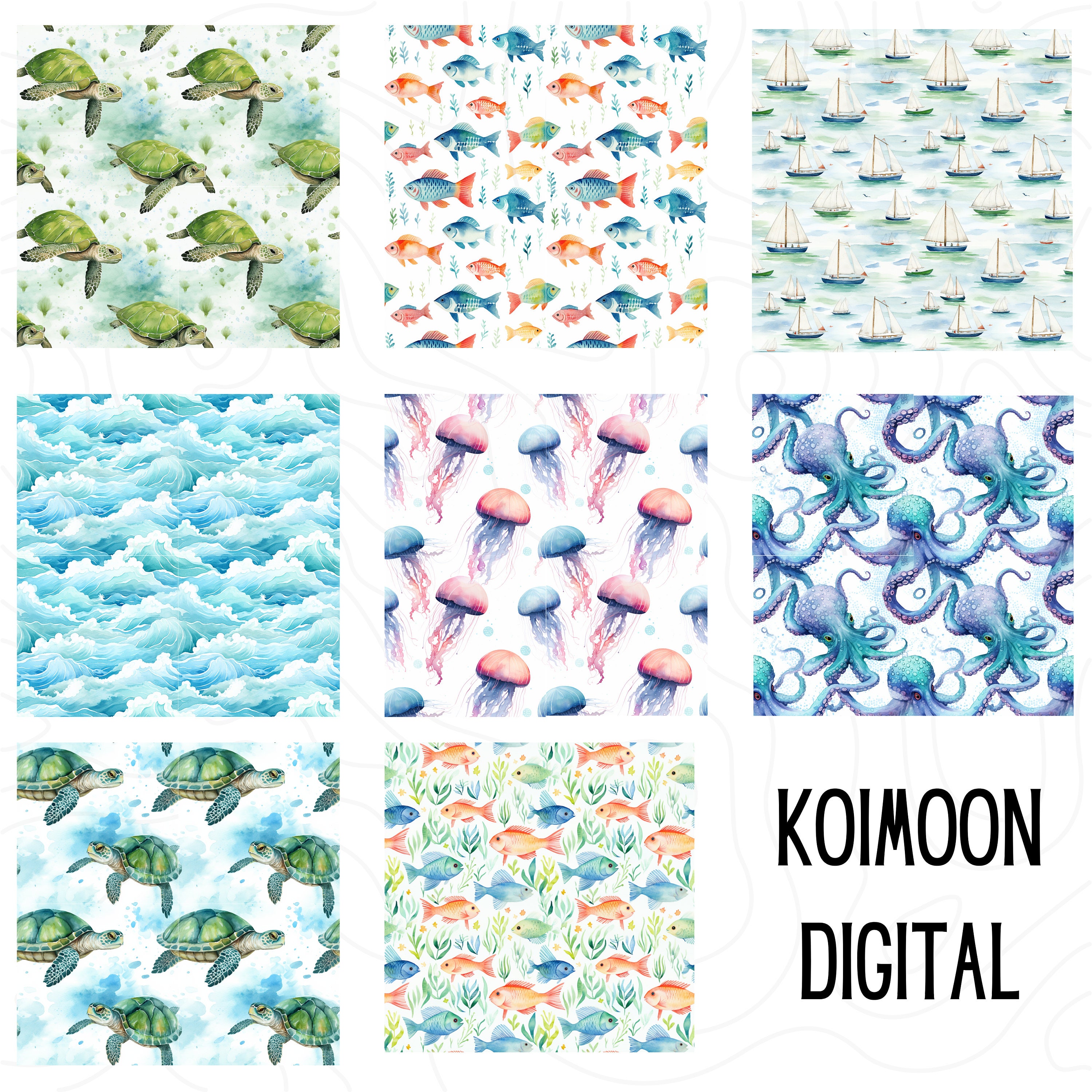 OCEAN SEAMLESS PAPER Ocean Digital Paper Commercial Use Watercolor ...