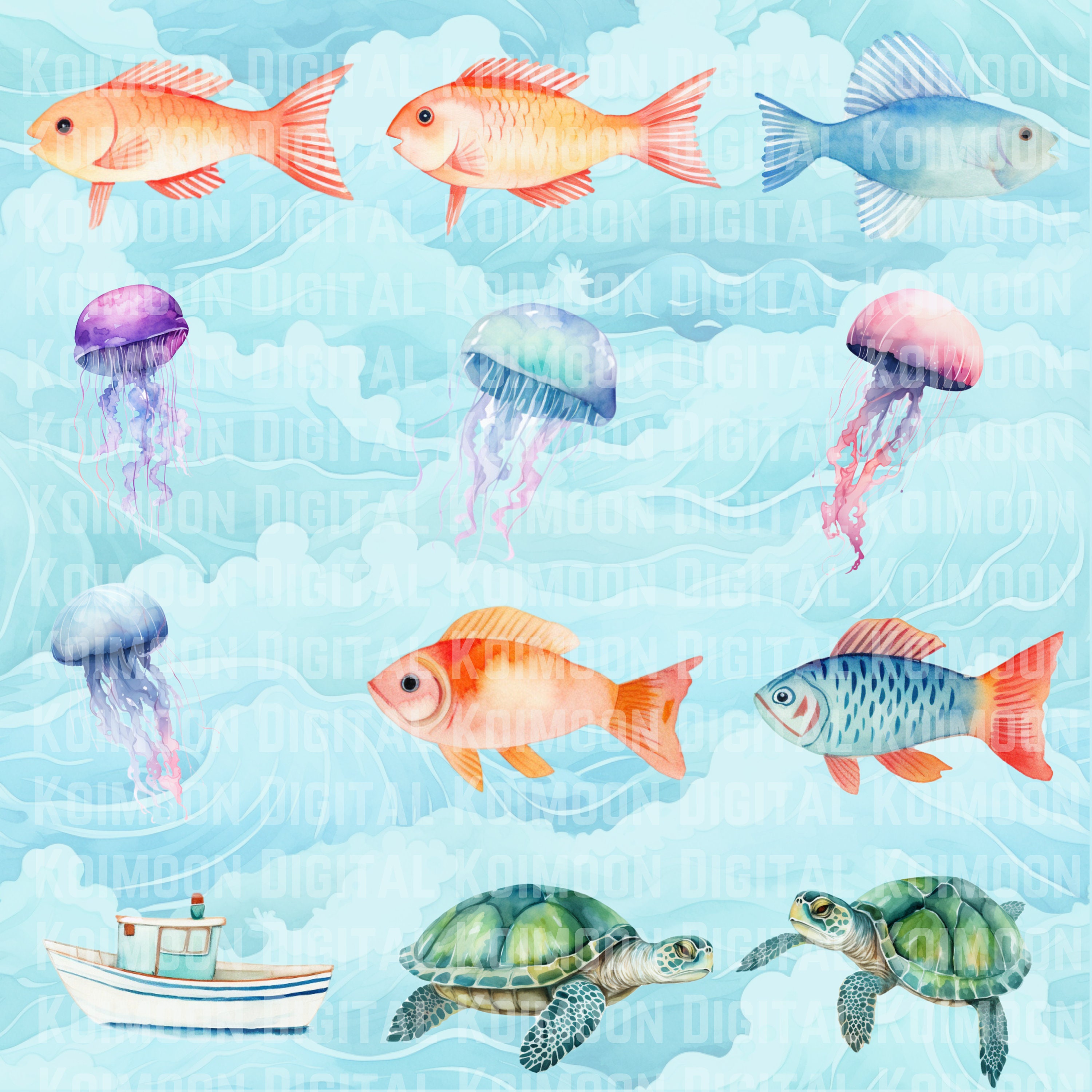OCEAN SEAMLESS PAPER Ocean Digital Paper Commercial Use Watercolor ...