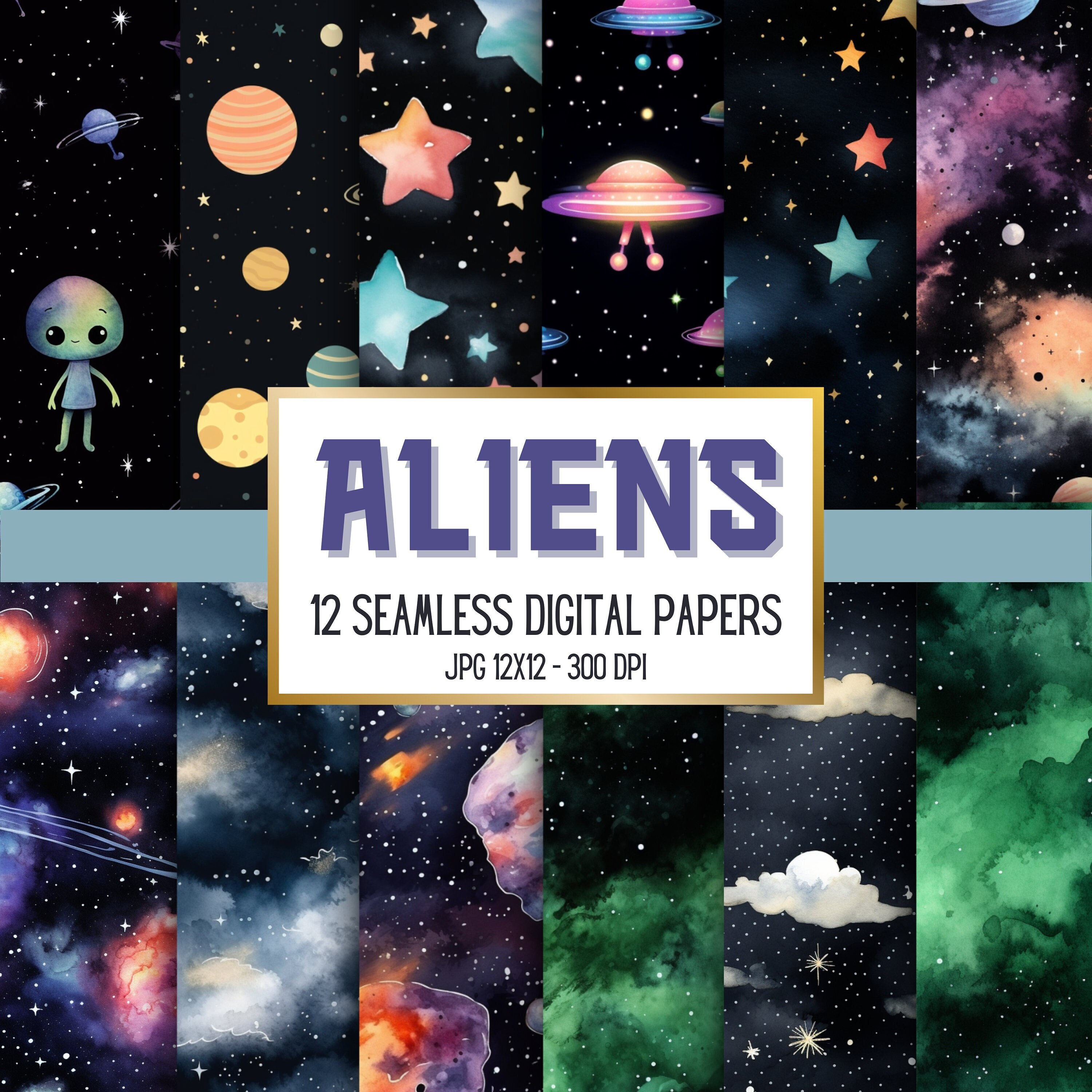 ALIEN SEAMLESS PAPER Commercial Use Alien Backgrounds Printable Paper ...