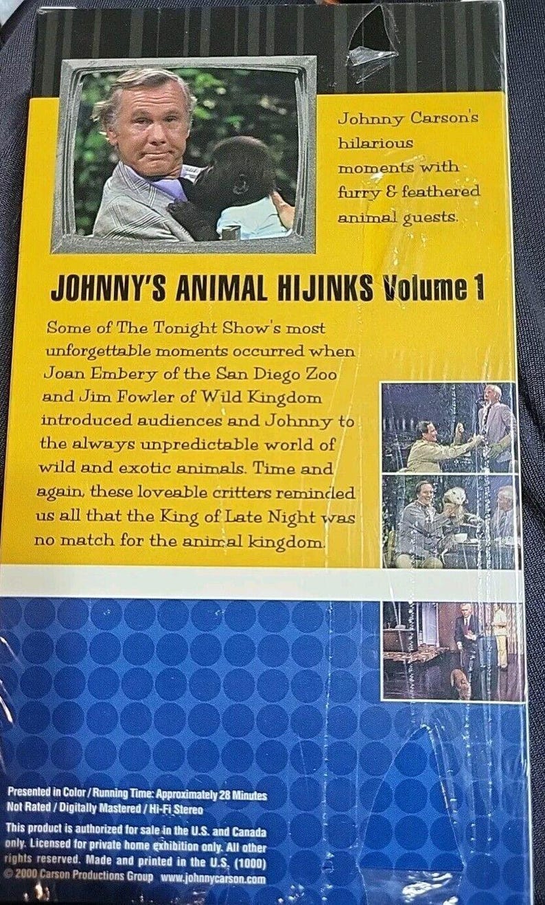 The Tonight Show Johnnys Animal Hijinks Volume 1 VHS - Etsy